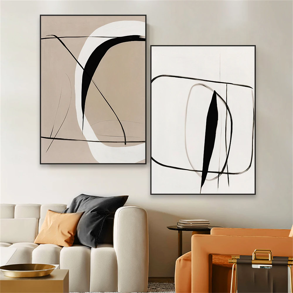 Neutral-Beige-Art-Poster-Abstract-Minimalist-Line-Geometric-Shape-Art ...