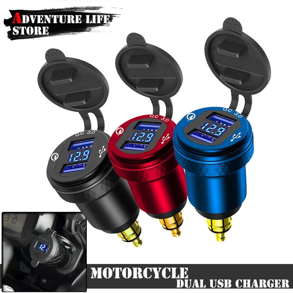 Motorcycle Quick Charge 3.0 Dual Usb Din Charger Plug Socket Cigarette ...