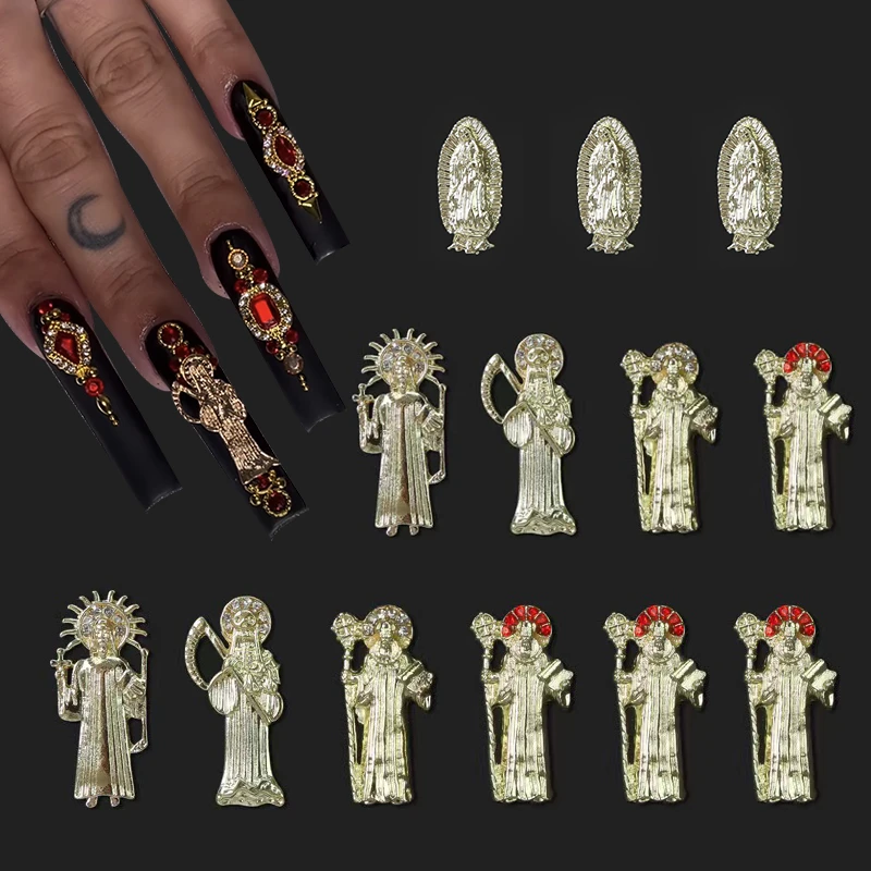 Ganta Muerte Nail Charms San Judas 3D Metal Nails Art Alloy Gold Plated ...