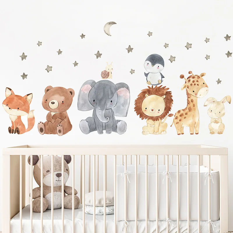 Cartoon-Animal-Decals-Elephant-Lion-Giraffe-Wall-Decals-Wall-Stickers ...