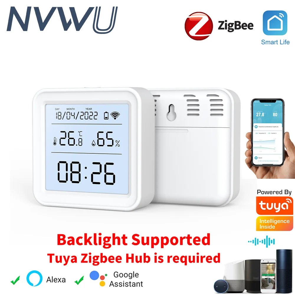 Tuya Zigbee Temperature Humidity Sensor LED Blacklight Screen for Smart ...