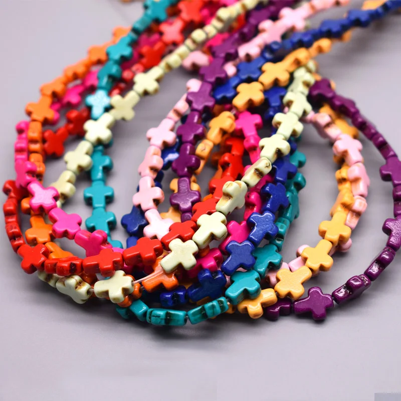 8x10mm Bright Smooth Color Cross Shape Beads Natural Turquoise Stone ...