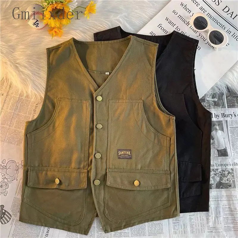Japanese Retro Multi-pocket Workwear Vest Men Women in Summer Hong Kong ...