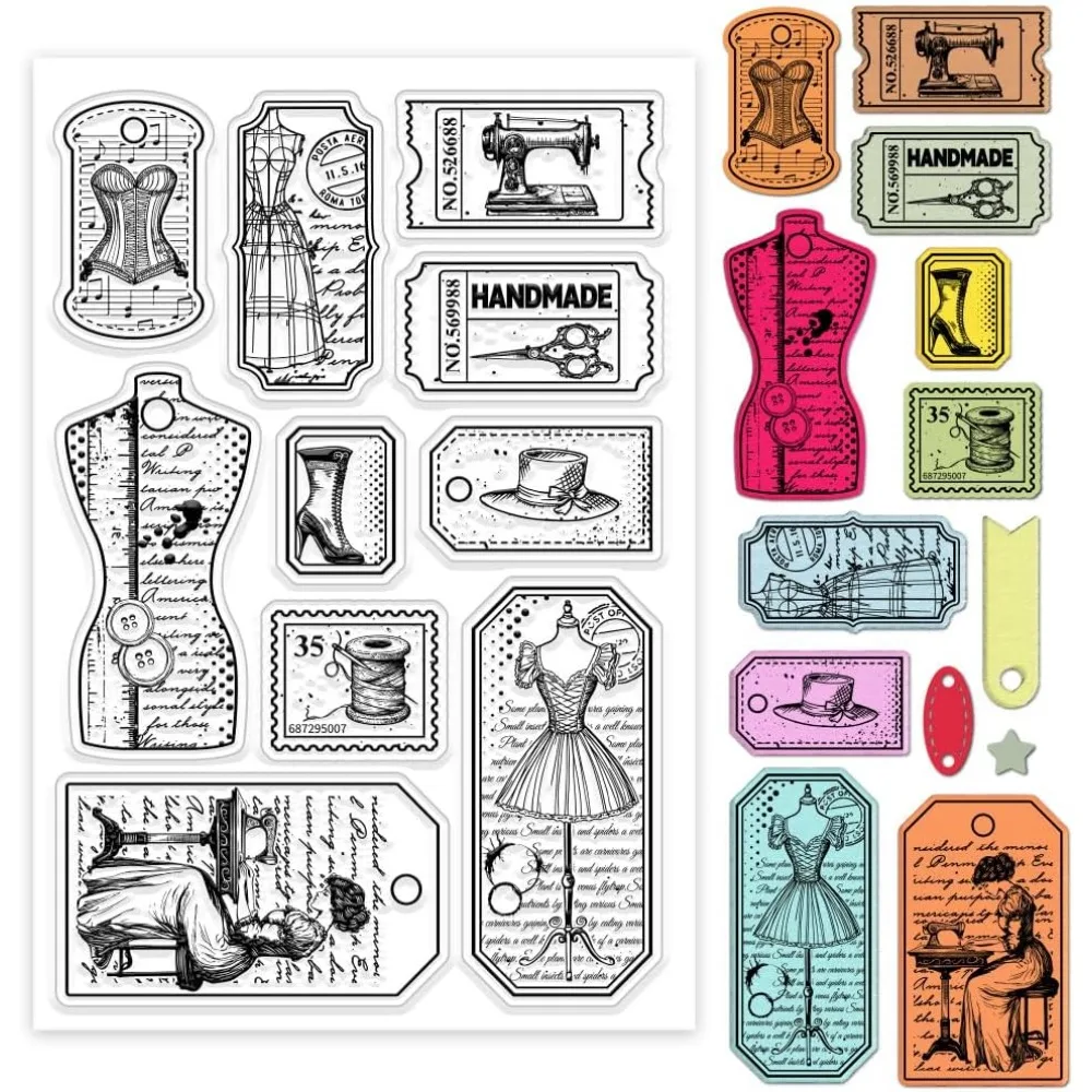 Sewing Ticket Clear Stamps Retro Sewing Machine Bookmark Silicone Clear ...