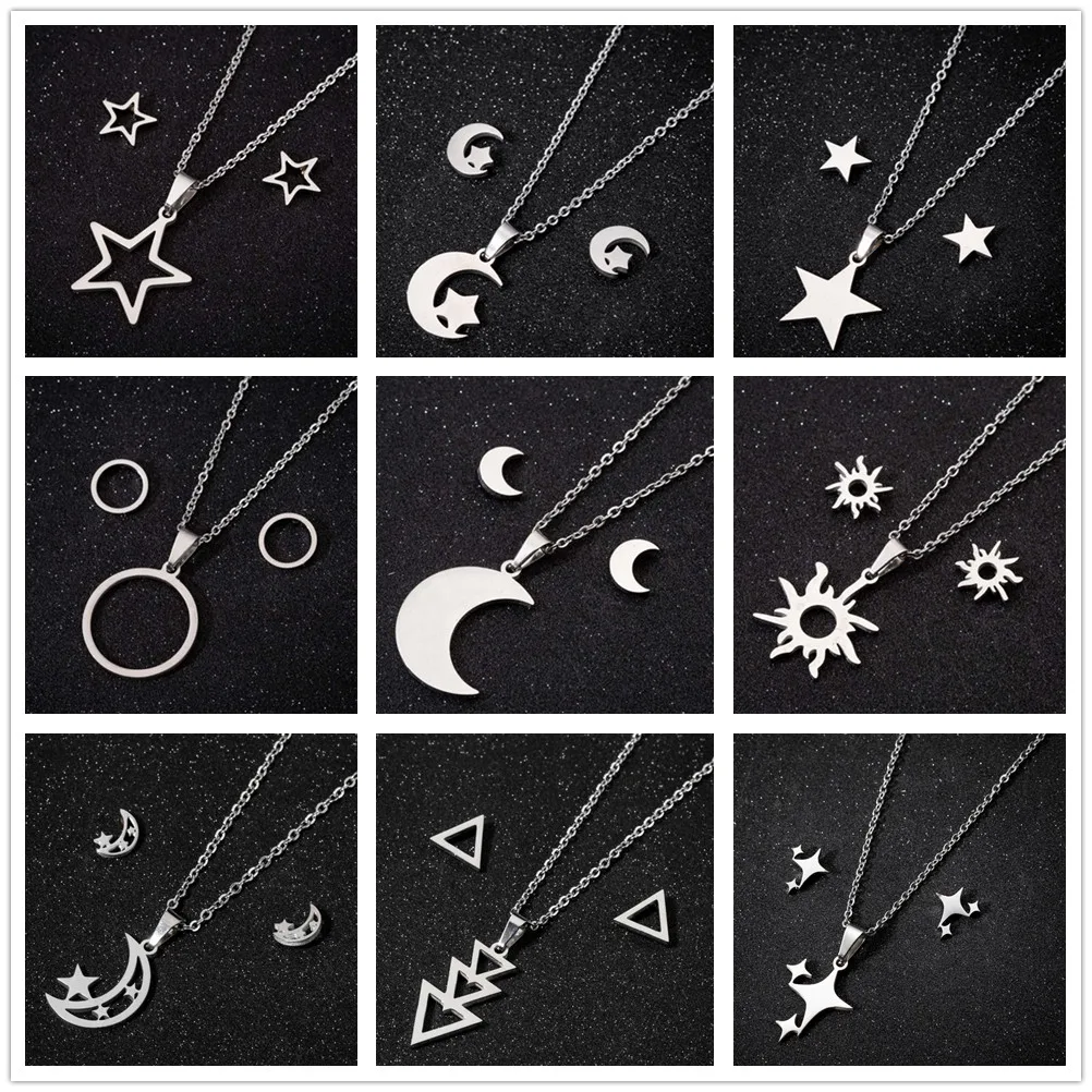 Pentagram Hollow Geometry Wedding Jewellery Set Bridal Jewelry Gold ...