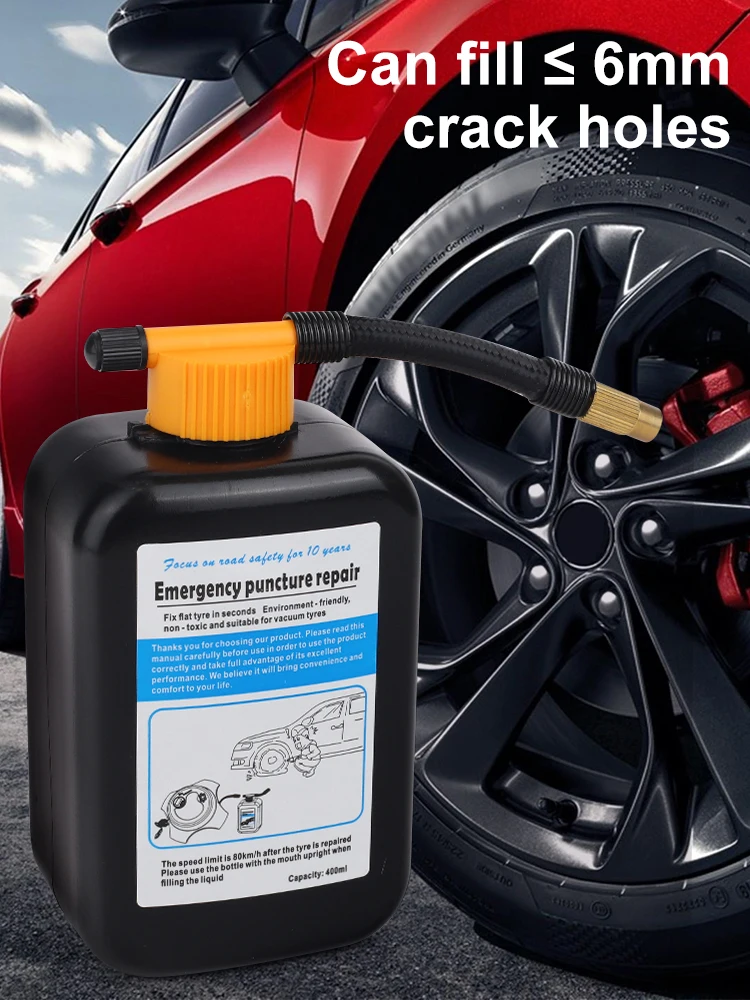2PCS-400ML-Tire-Repair-Liquid-With-Tire-Pressure-Inflator-Pump-Car-Auto ...