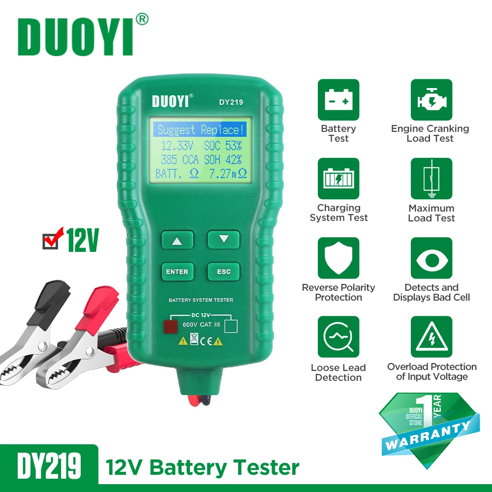 DUOYI-DY219-A-12V-Digital-Battery-Tester-Automotive-AH-100-1000CCA ...