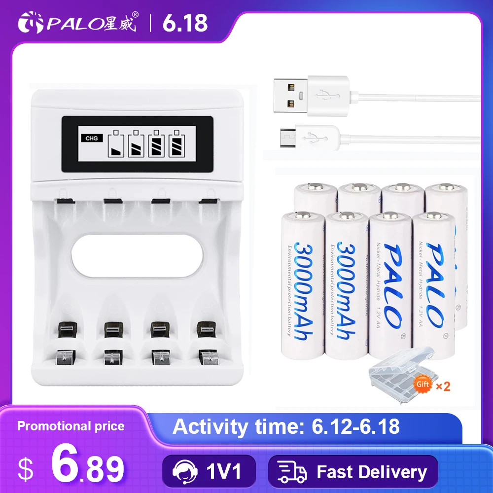 Palo AA bateria recarregável, 1.2V, 3000mAh, NI MH, Nimh, Ni Mh, alta capacidade, pilhas AA para ...