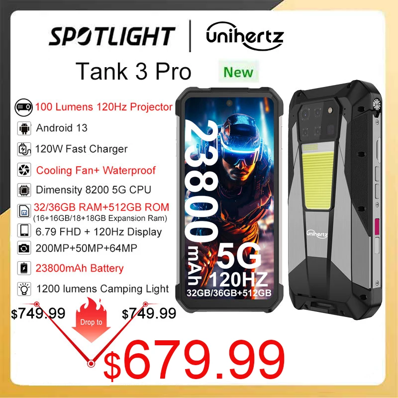 Unihertz-Tank-3-Pro-8849-with-100-Lumens-120Hz-Projector-32GB-36GB-RAM ...