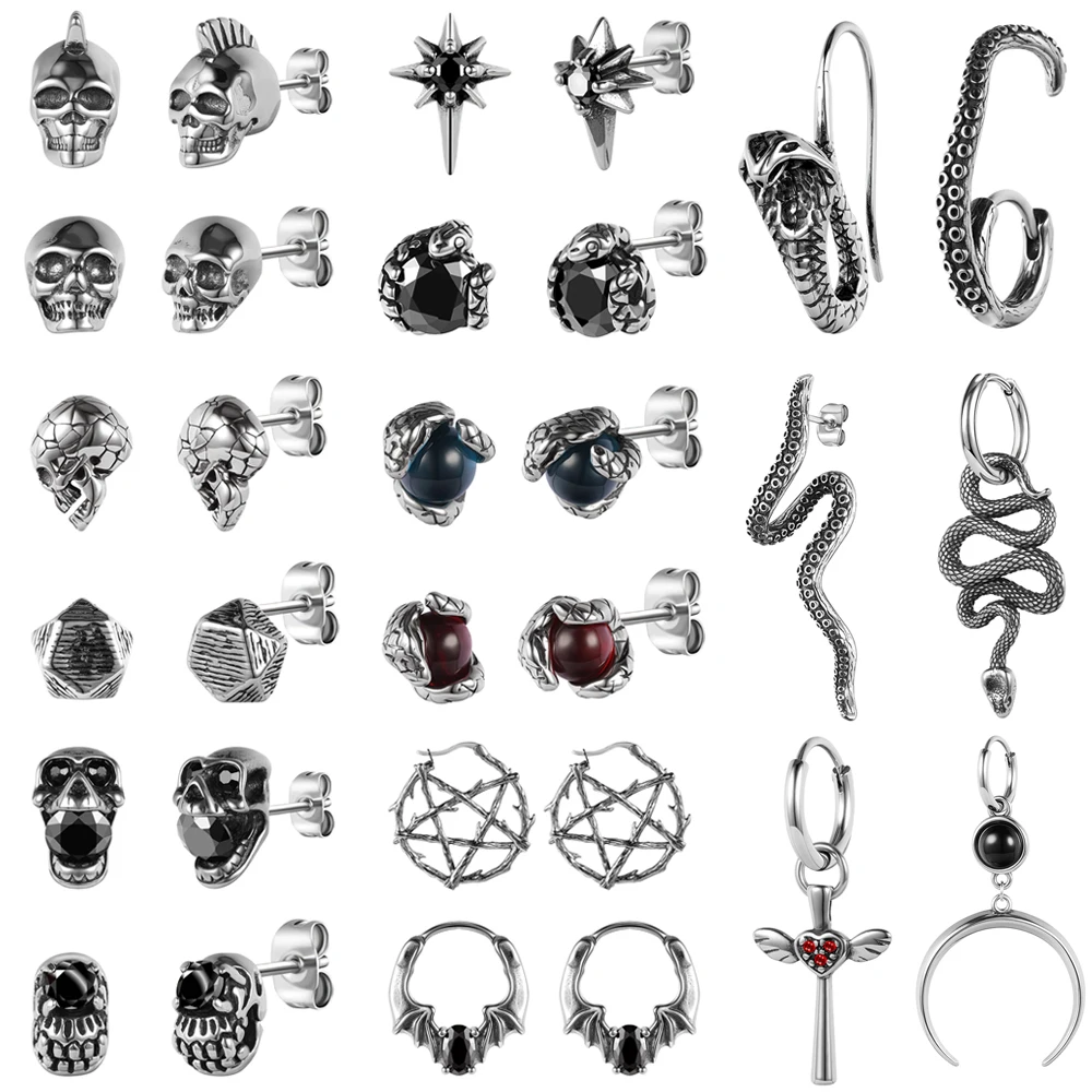 ZS-2PC-Punk-Skeleton-Dop-Earring-for-Men-Stainless-Steel-Gothic-Studs ...