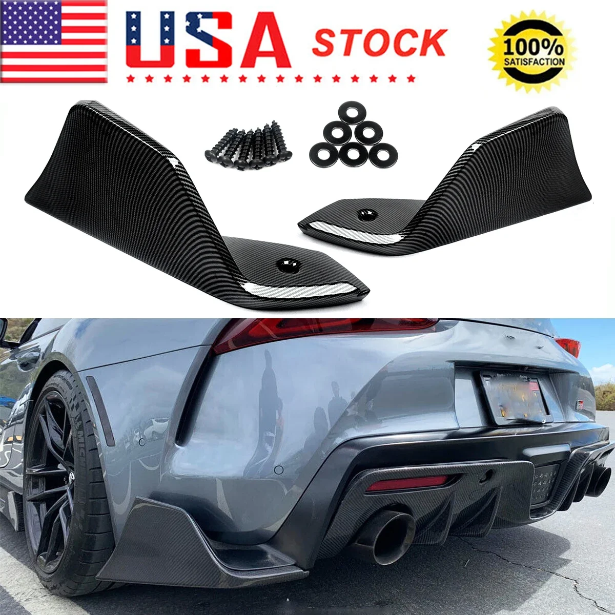 For-Supra-A90-AG-Style-Carbon-Look-Rear-Bumper-Side-Corner-Aprons-Spats ...