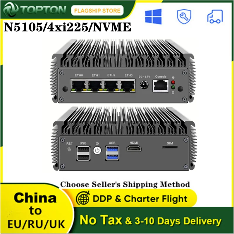 Topton Fanless Mini Pc 2.5g Soft Router 4 Intel I225-v B3 2500m Lan ...