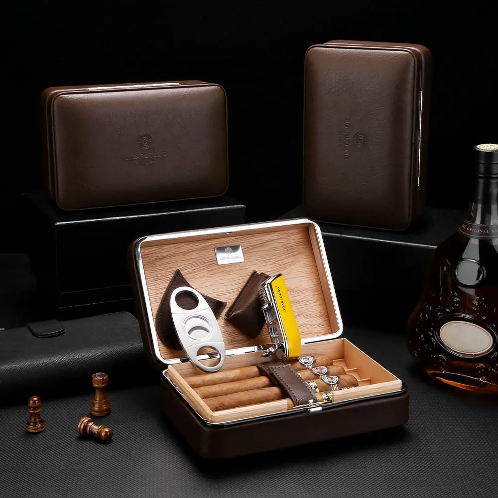 Portable-Cigar-Case-Cigar-Humidor-Cutter-Drill-Lighter-Set-Gift-Box ...
