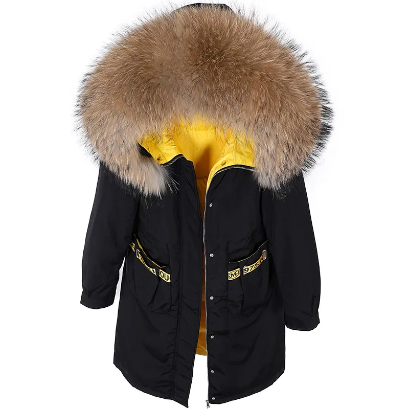 MAOMAOKONG 2022 Winter Down Jacket Women Natural Real Raccoon Fur Collar Long Coat Luxury Female ...