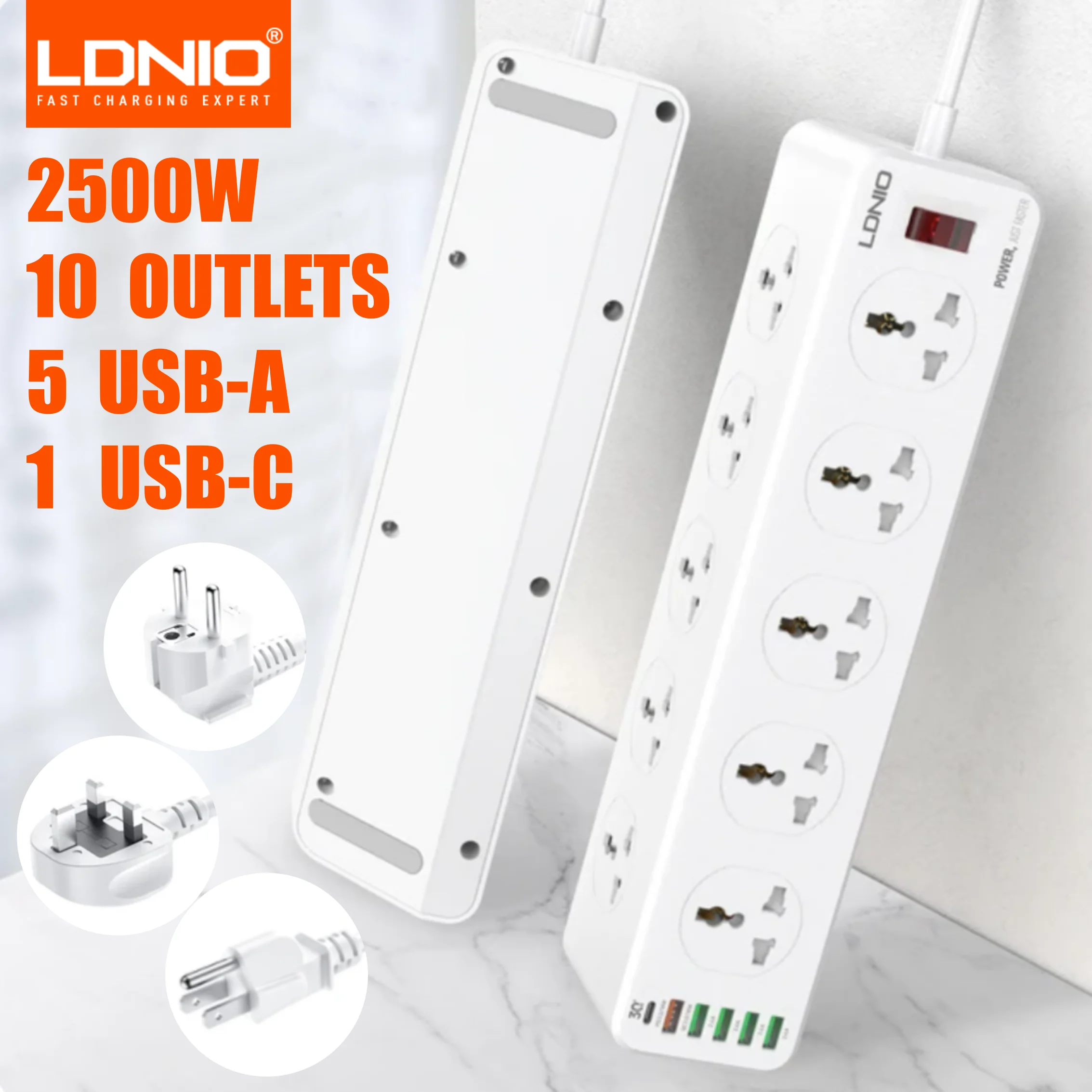 LDNIO-Multi-10-Outlet-Plugs-Power-Strip-Universal-Usb-Extension-Cable ...