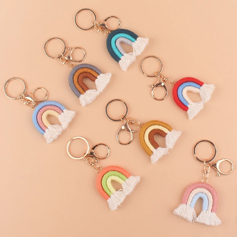 Lovely-Hand-Knitted-Rainbow-Tassel-Keychain-For-Women-Girl-Cute-Weave ...