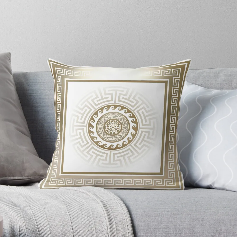 Greek Key Meander Bronze White Throw Pillow Cushions Christmas Pillow ...