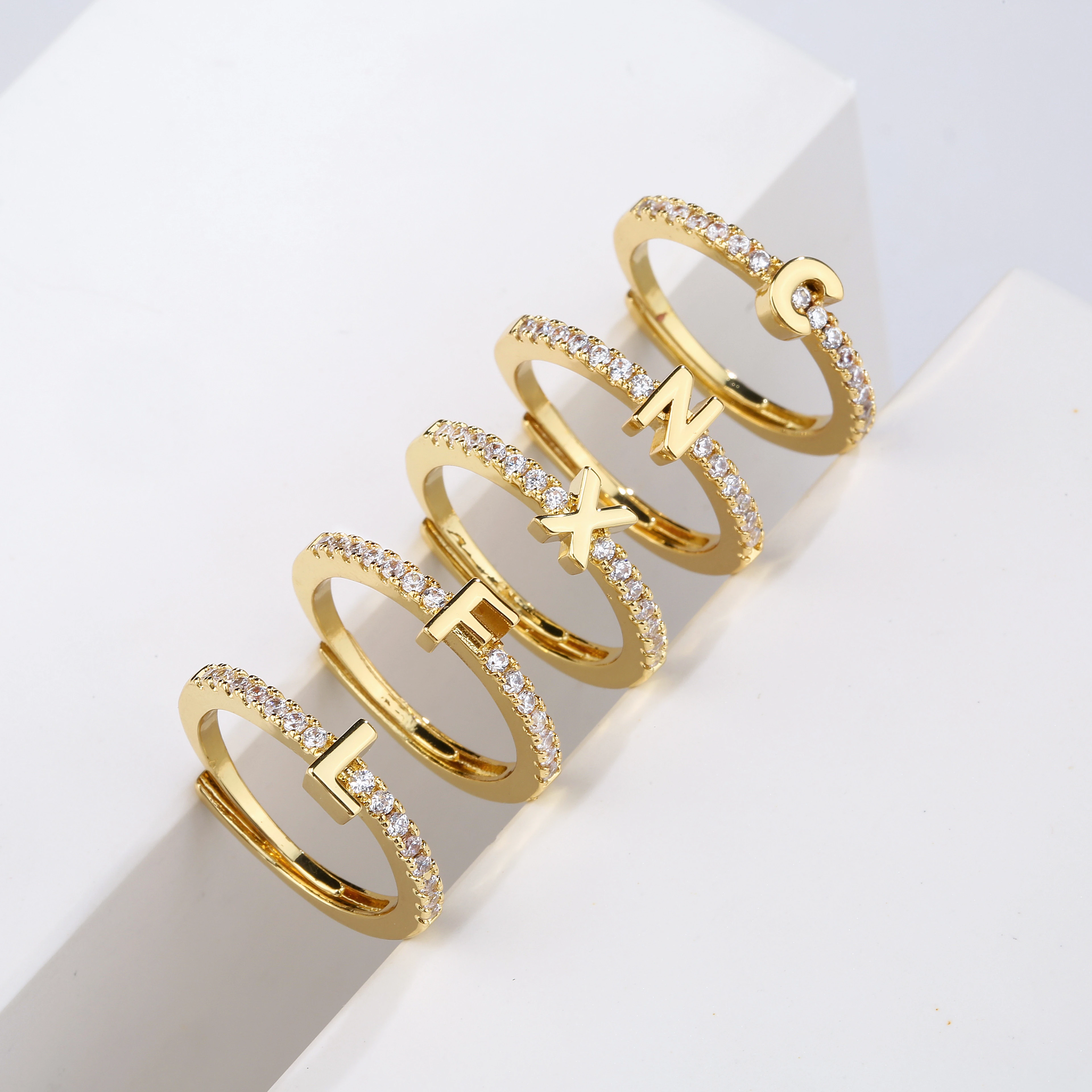 New Fashion Initials Letter Ring Women Classic Simple Opening Finger ...