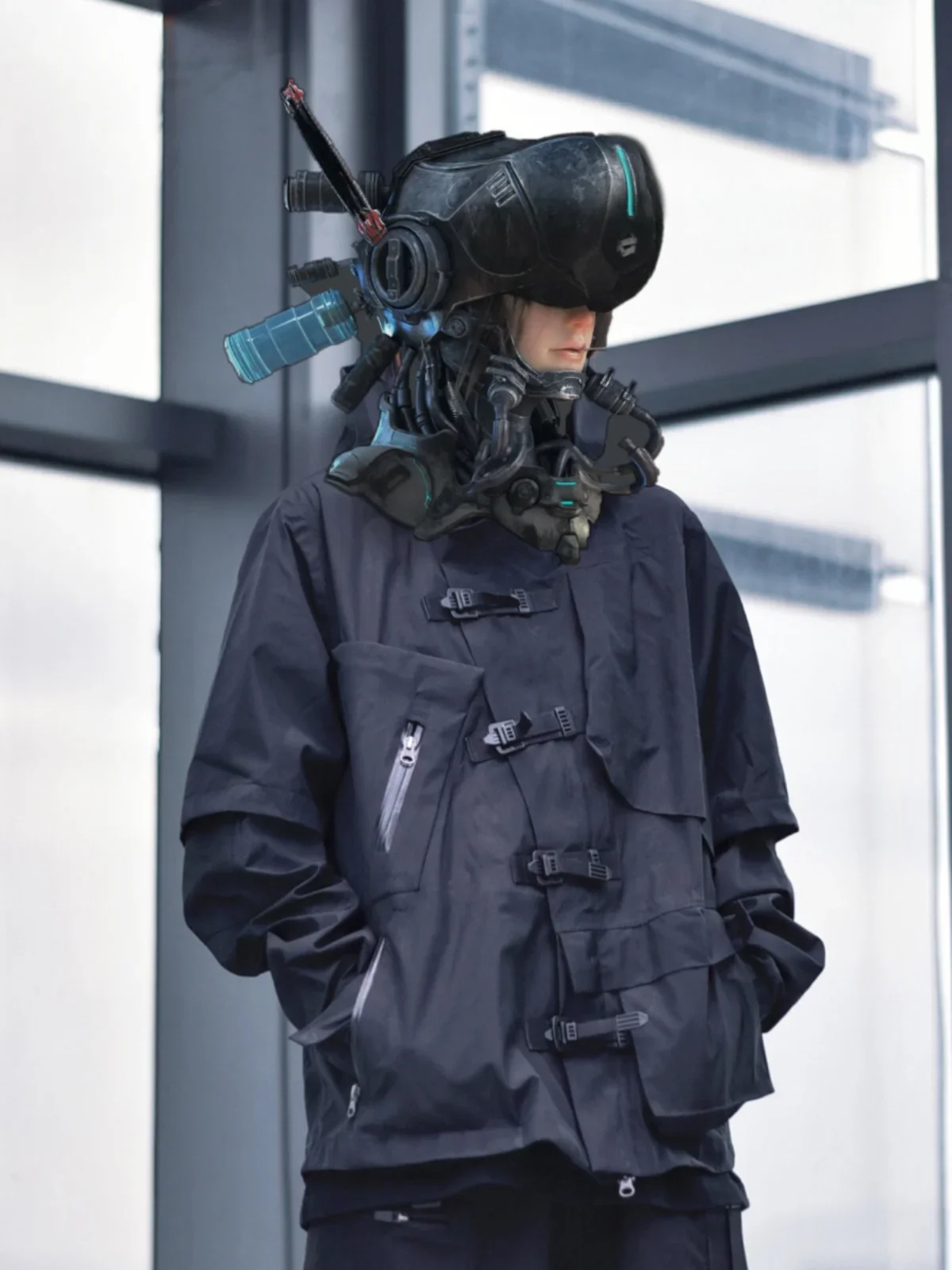 LMTWL-23AW-TECHWEAR-CYBERPUNK-DARKWEAR-JACKET-2-WAY-ZIPPER-WATERPROOF ...