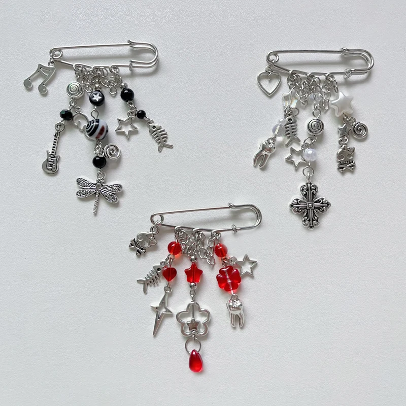 Handmade-cluttered-rockstar-edgy-red-black-and-white-pins-beaded ...