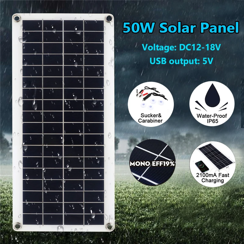 50W-Solar-Panel-12V-Dual-USB-Output-Solar-Cell-10-20-30-40-50-60A ...