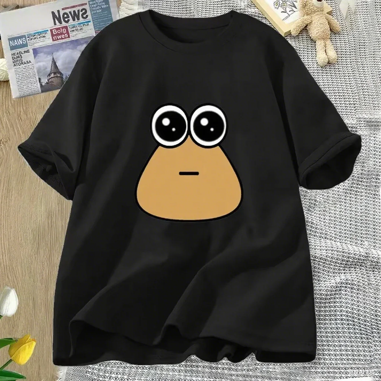 Hungy Pou Uwu Graphic Tees Funny Print Oversized Women Tops T-shirt ...