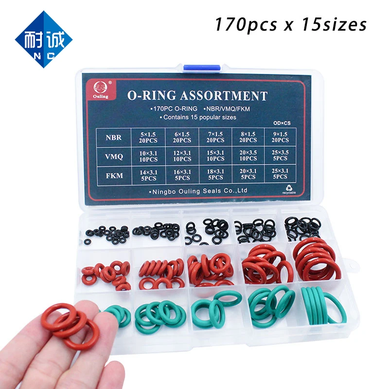 170-PCS-Mixed-Green-FKM-NBR-O-Ring-Set-Red-Silicone-Rubber-O-ring-Set ...