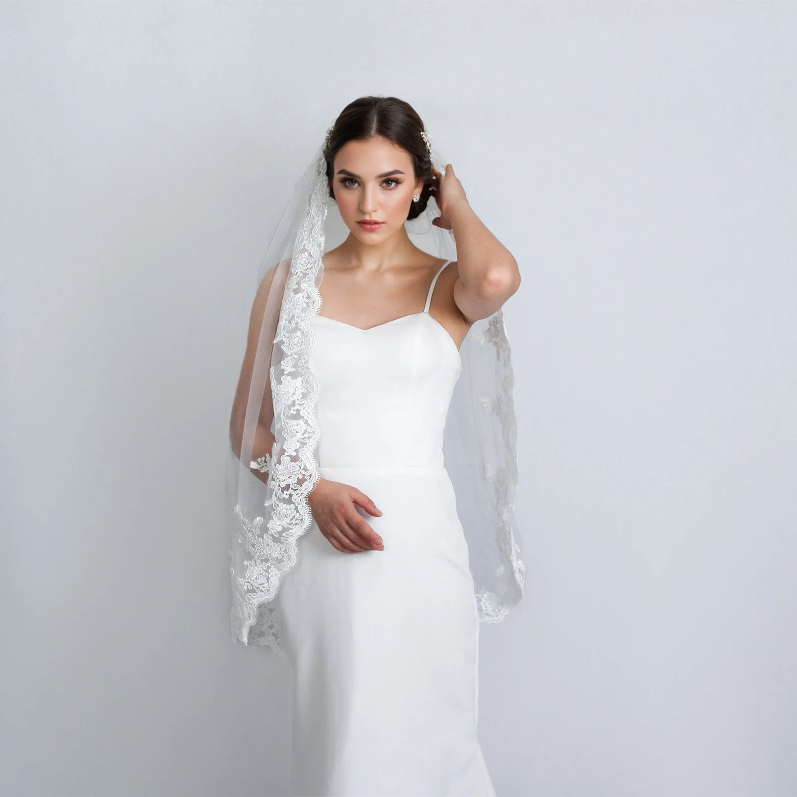Bridal Wedding Veil Lace Single Layer Eyelash Lace Bridal Veil White ...