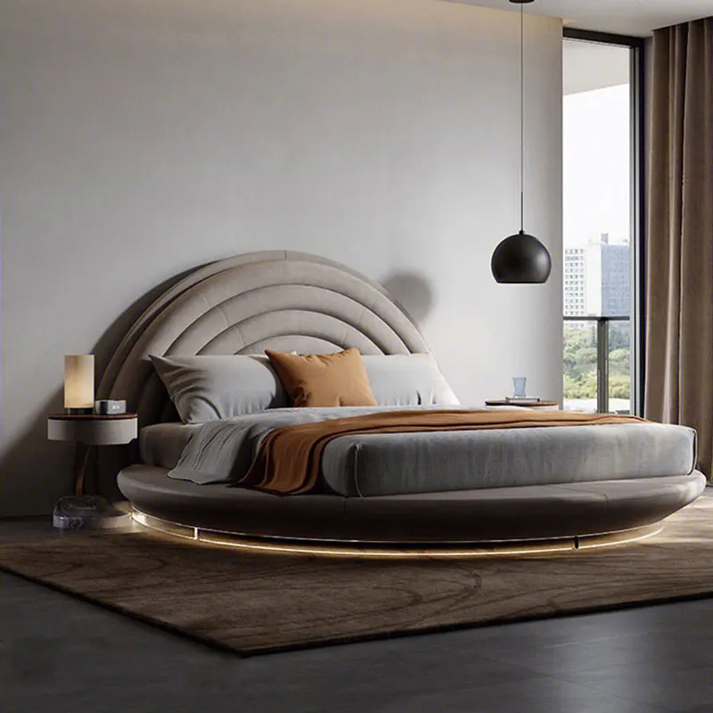 Round Leather Bed Round Double Luxury Bedroom Wedding Designer Trendy ...