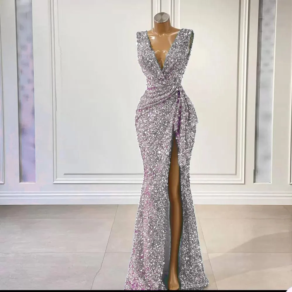 Robe-De-soir-e-paillettes-argent-es-l-gante-tenue-De-bal-De-standing ...