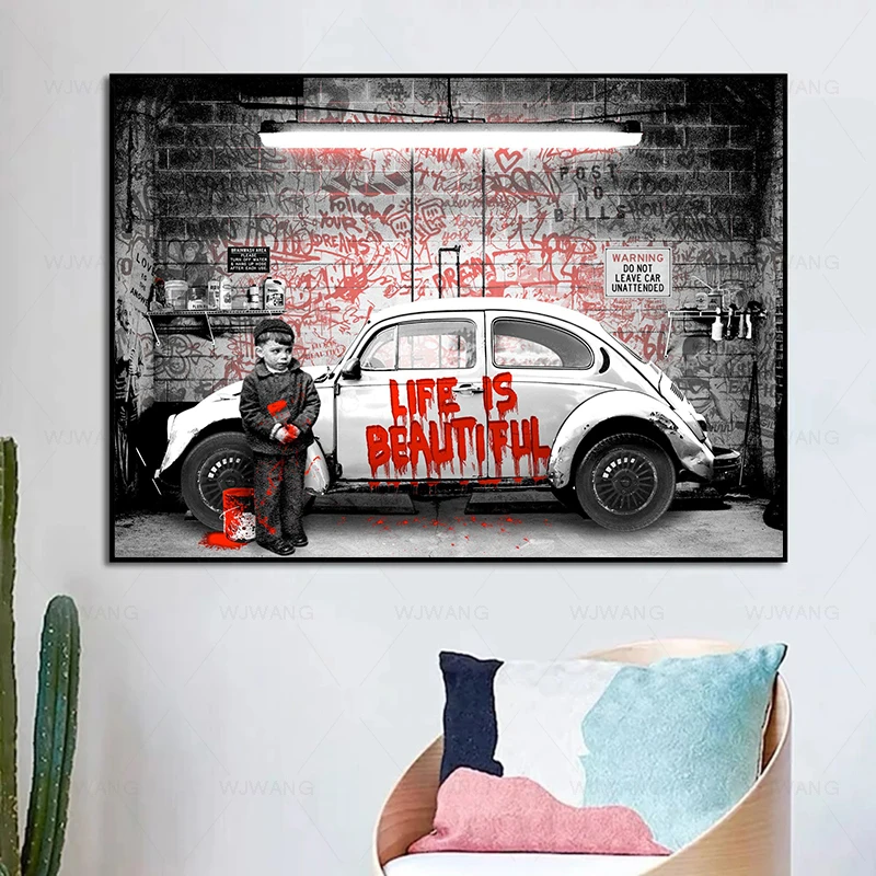 Banksy-Cars-Inspirational-Street-Art-Graffiti-Painting-Canvas-Print ...