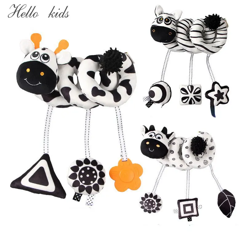 Black-and-White-Baby-Rattles-Toys-For-Children-Cow-Activity-Spiral-Crib ...