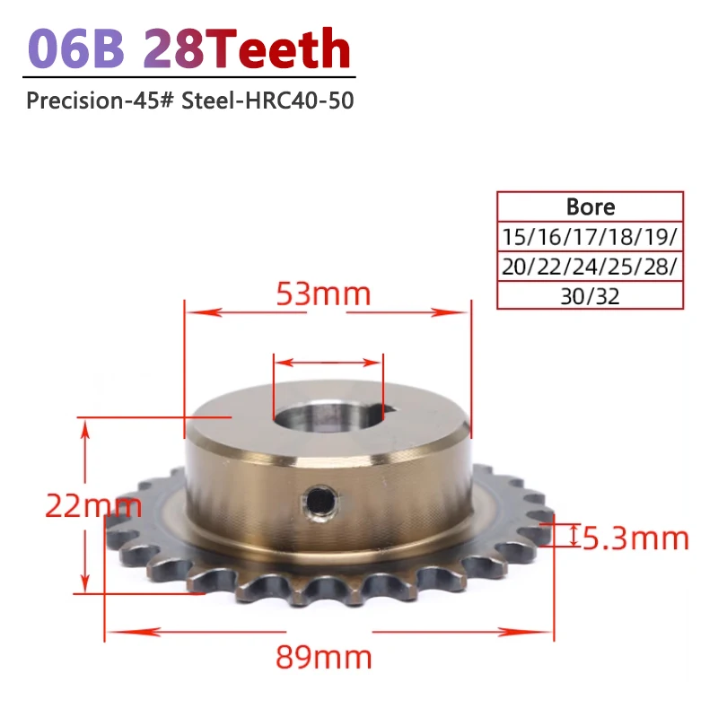 1pc-06B-28Teeth-Precision-Industrial-Drive-Sprocket-Wheel-45-Steel ...
