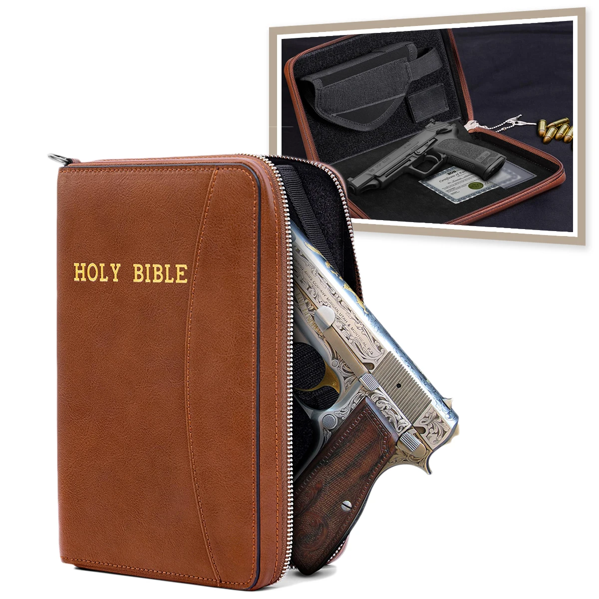 Concealed Carry Gun Pouch Holy Bible Leather Soft Pistol Case Lockable ...