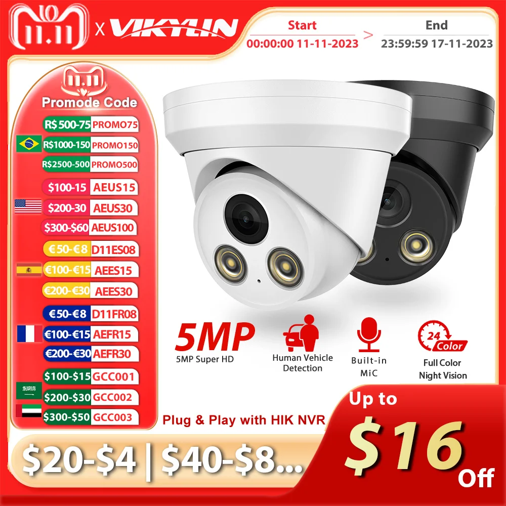 Vikylin-5MP-Security-IP-Camera-For-Hikvision-Compatible-Full-Color-Night-Vision-ColorVu-POE ...