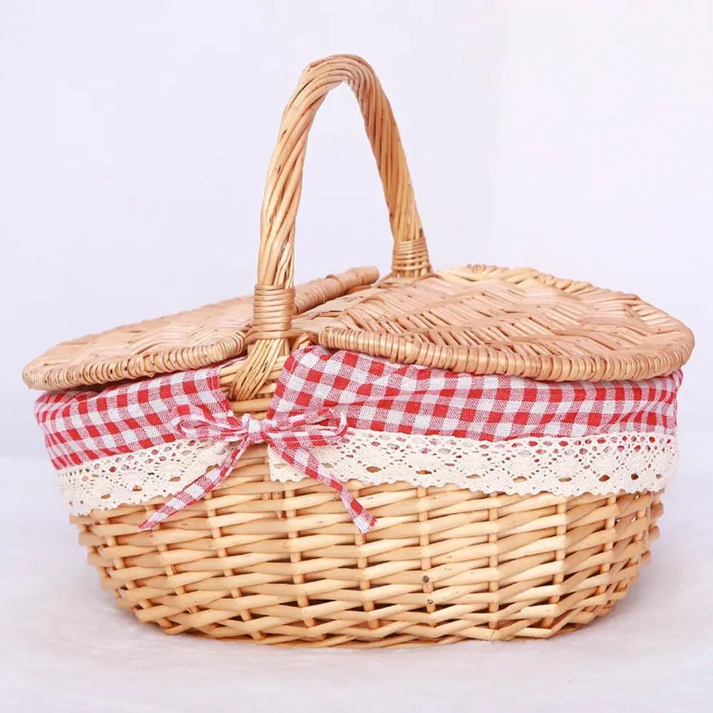 Handmade Wicker Basket With Handle Picnic Food Basket With Lid Hand ...
