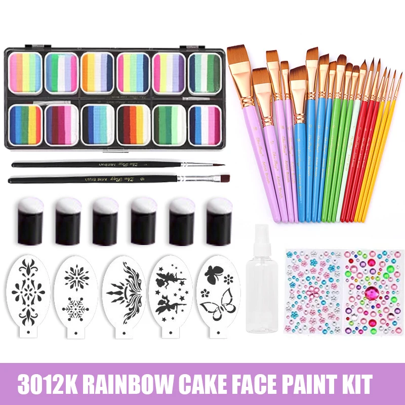 Professional-Water-Activated-12-Colors-Rainbow-Cake-Face-Painting-Set ...