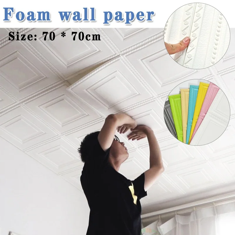 3D-Wall-Sticker-Stereo-Ceiling-Panel-Roof-Decor-Foam-Wallpaper-Self ...