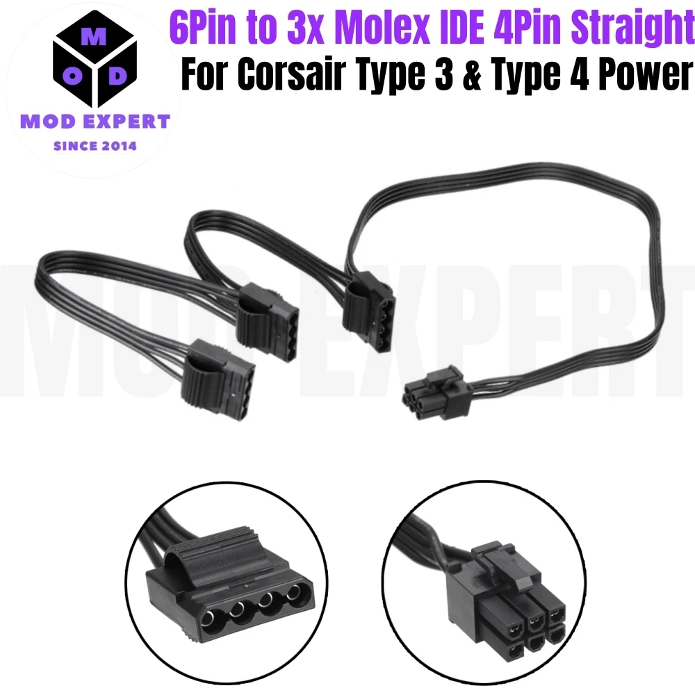 6Pin to 3 Molex Straight, PATA 4Pin IDE Power Cable for Corsair RM1000i ...