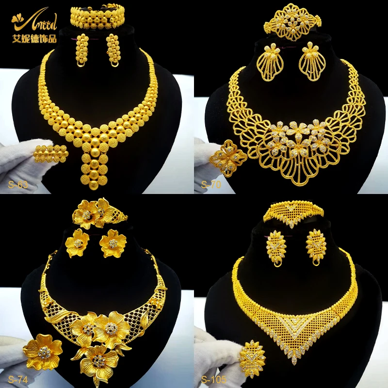ANIID Wholesale Indian 24K Gold Color Jewelry Set For Women Party ...