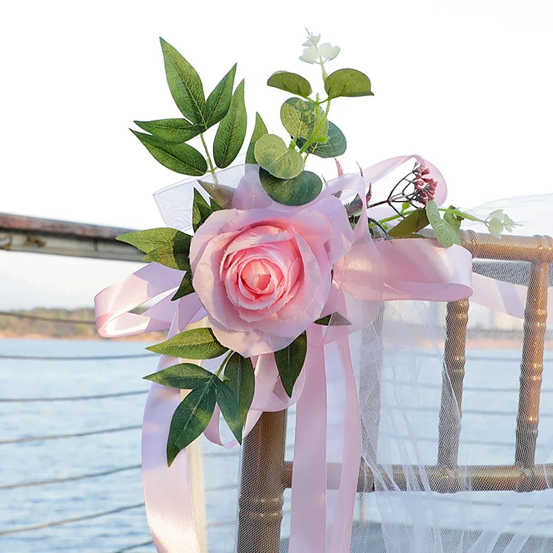 Wedding-Arrangement-Chair-Back-Flower-Artificial-Rose-Flowers-Sashes ...