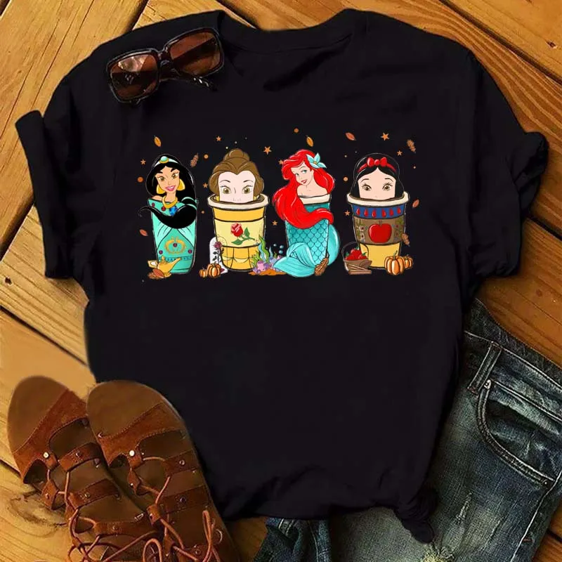 T-Shirt-Disney-Women-Black-New-Trend-Lovely-Princess-Pattern-T-shirt ...