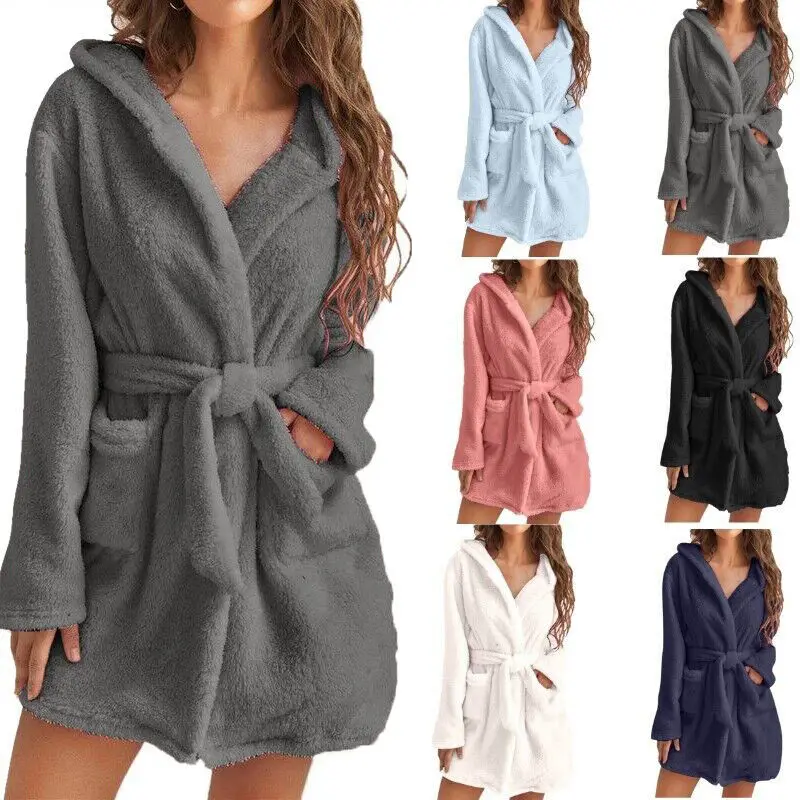 Winter-Robe-Ladies-Dressing-Gown-Fluffy-Bathrobe-Hooded-Bathrobe ...