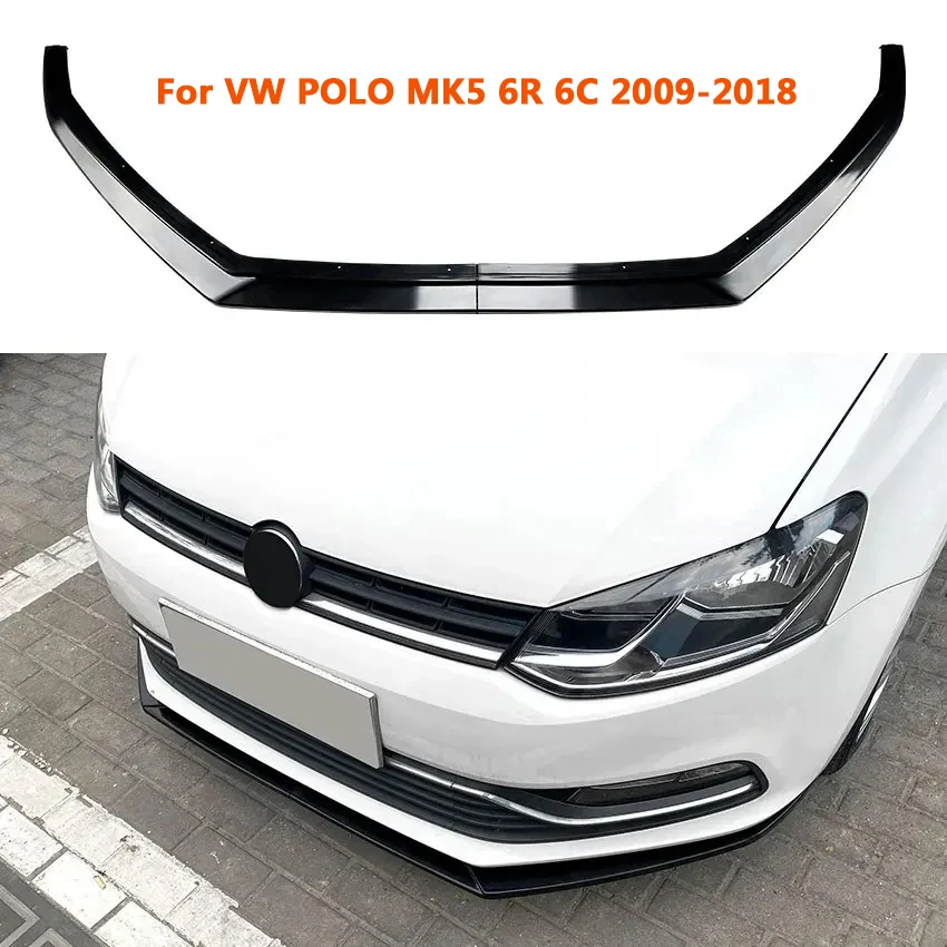 Front-Bumper-Spoiler-Lip-For-VW-POLO-MK5-6R-6C-2009-2018-Glossy-Black ...