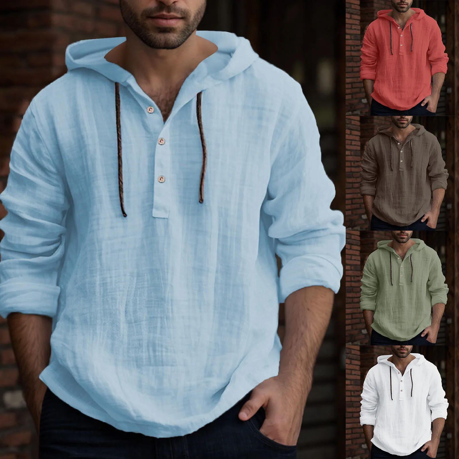 Camisas-con-capucha-de-manga-larga-de-lino-de-algod-n-para-hombres-Tops ...