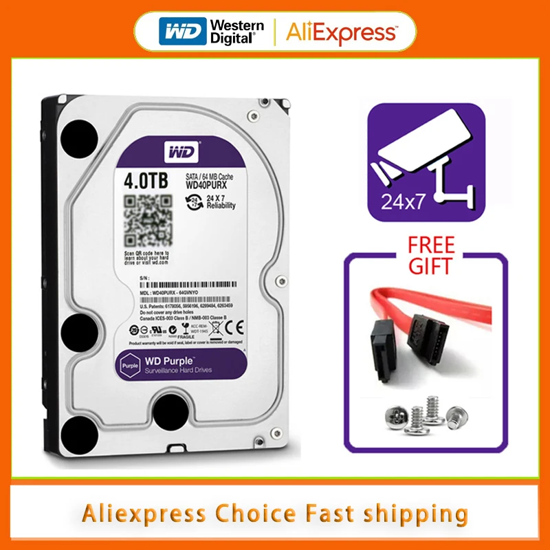 WD-Disque dur interne de surveillance violet, disque dur pour CCTV, DVR ...