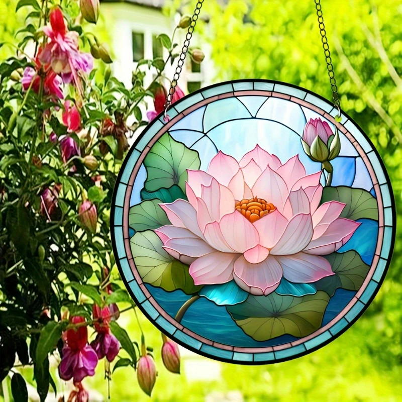 Flor-De-L-tus-Impresso-Suspens-o-Sinal-Suncatchers-Suncatcher-Manchado-Da-Janela-Decora-o ...