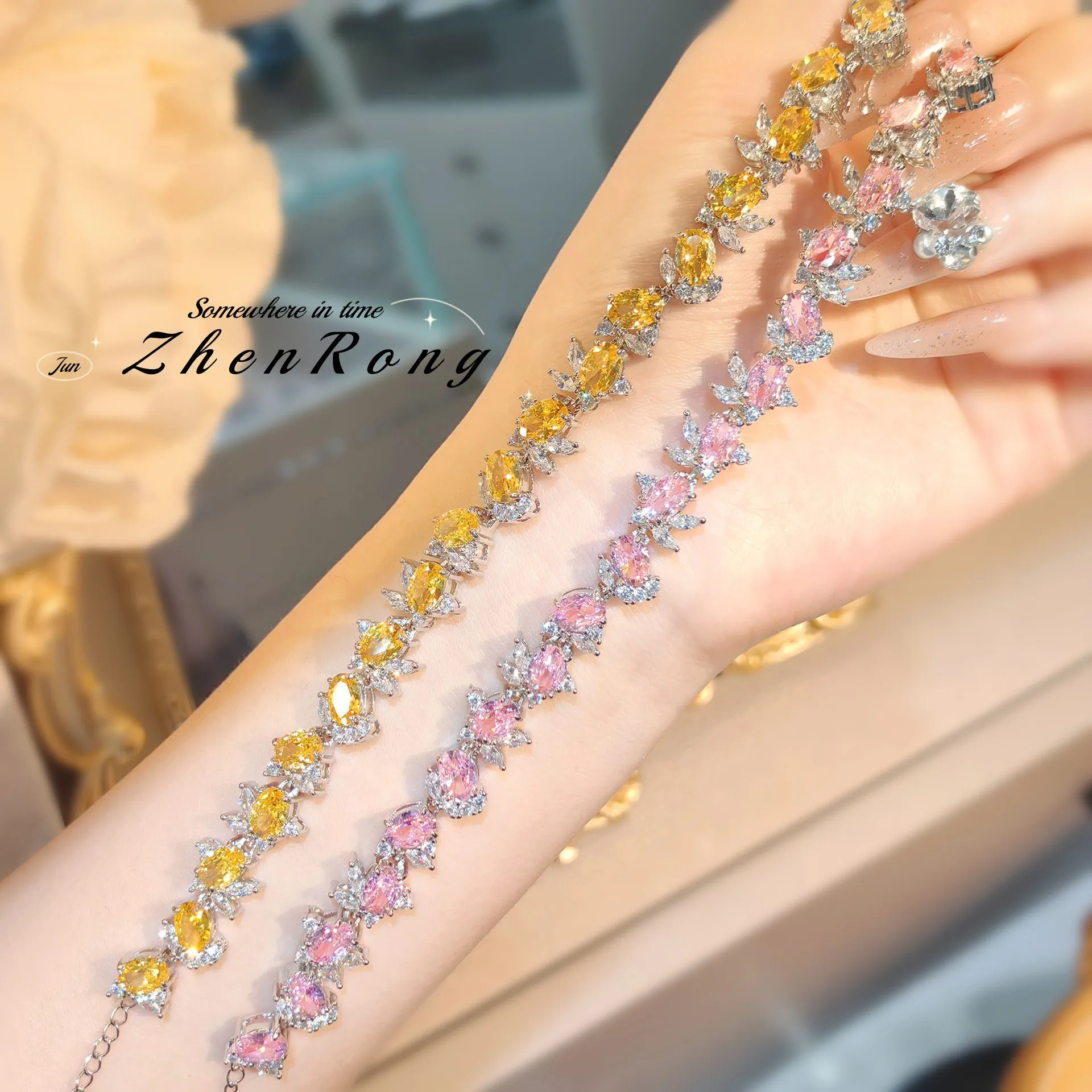 Exquisite-Beautiful-Pink-Yellow-Flower-Connected-Cubic-Zircon-Crystal ...