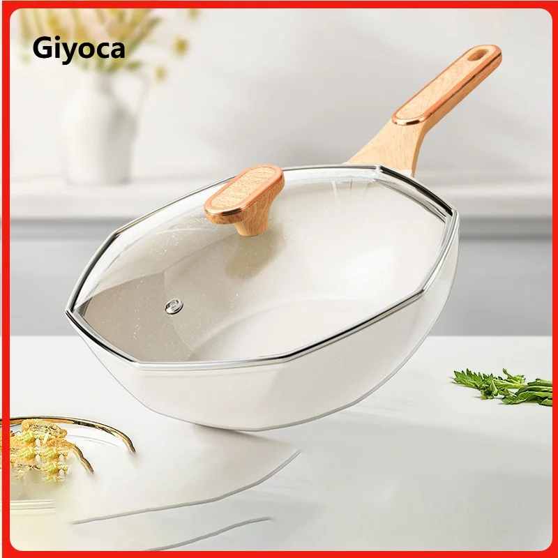 Giyoca 30/32cm Non-stick Wok Star Anise Pot Frying Pan with Lid Anti ...