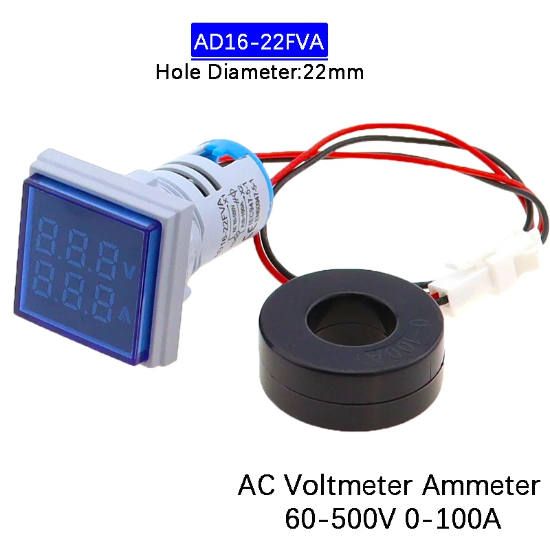 AC-50-500V-0-100A-Square-LED-Digital-Voltmeter-Ammeter-110V-220V ...